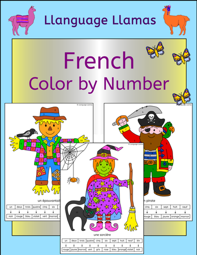 French Color by Number People Pictures - clown witch scarecrow pirate ...