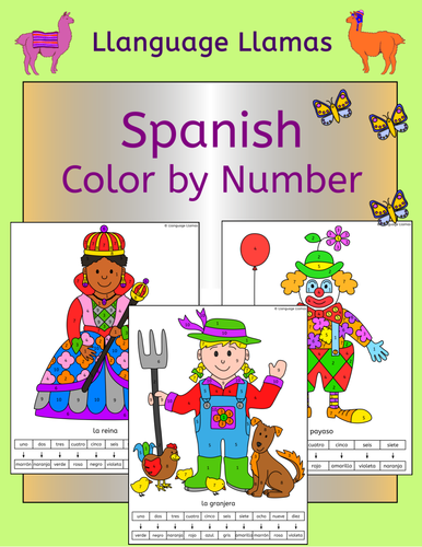 Spanish Color by Number People Pictures - clown, witch, pirate and more ...