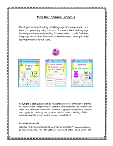 French dictionary - Mon Dictionnaire Francais | Teaching Resources