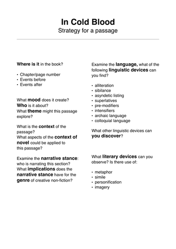 In Cold Blood by Truman Capote a Scheme of Work plus resources for ...