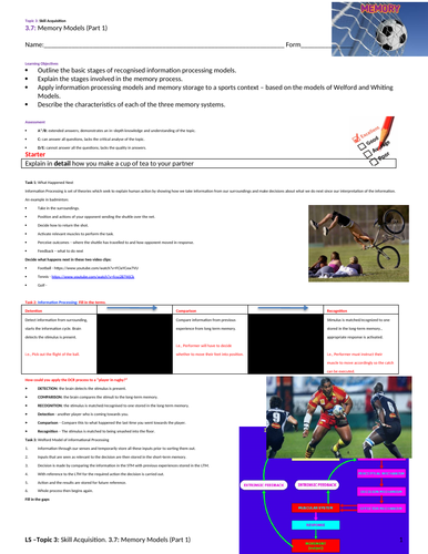 A-Level PE EDEXCEL (spec 2016) 3.7: Memory Models (Part 1) | Teaching ...