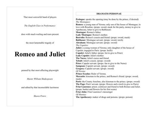 Abridged Romeo and Juliet script | Teaching Resources