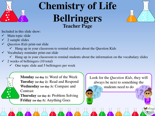 Two Weeks of Chemistry of Life Bellringers Warm Ups with Answer Key ...