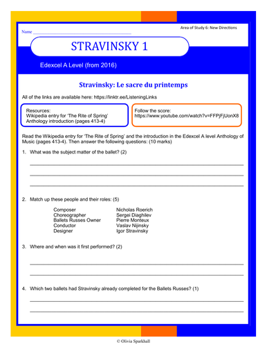 Edexcel A Level Music (updated for 2022-) Igor Stravinsky | Teaching ...