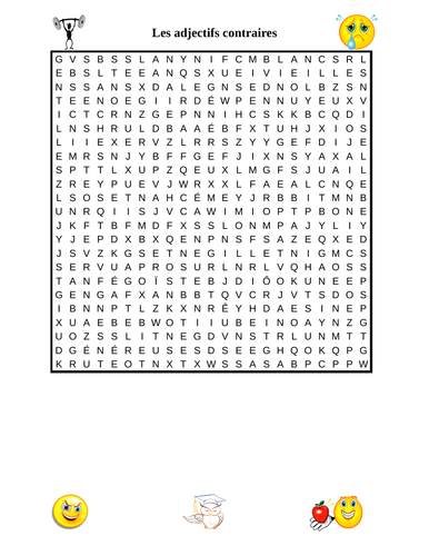 Adjectifs (French Adjectives) Contraires Wordsearch | Teaching Resources
