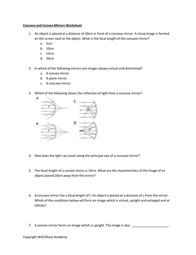 FREE : Concave and Convex Mirrors Worksheet | Teaching Resources