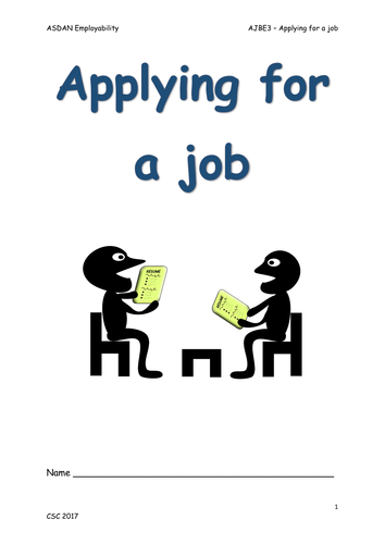 ASDAN Employability Applying for a job E3 Workbook | Teaching Resources