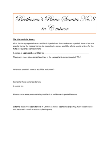 Beethoven workbook to accompany the powerpoint | Teaching Resources