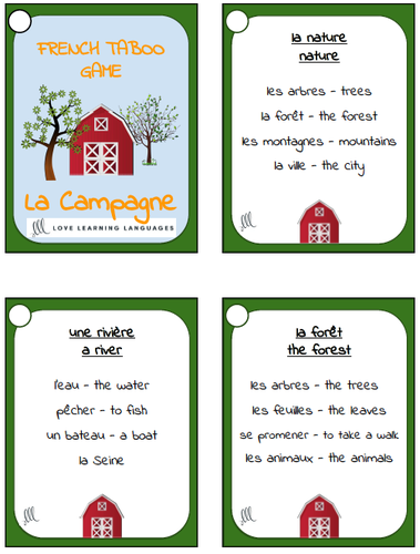 GCSE FRENCH: La Campagne - French Taboo Speaking Game - Countryside ...