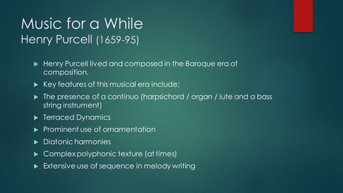 EDEXCEL GCSE Music Purcell Set work pack | Teaching Resources