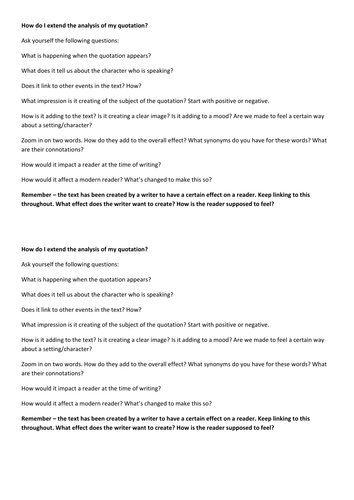 Developing Quotation Analysis (Exploding a Quotation) | Teaching Resources