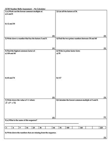 GCSE General Number Skills Assessment or Pre-test | Teaching Resources