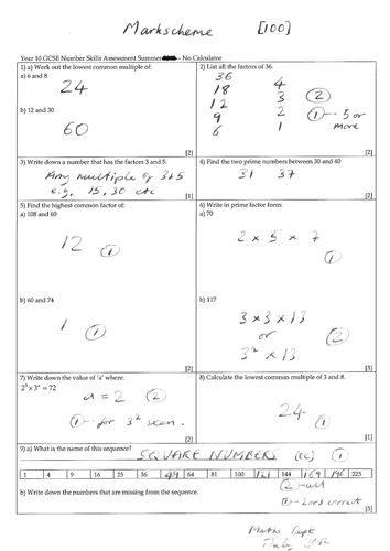 GCSE General Number Skills Assessment or Pre-test | Teaching Resources