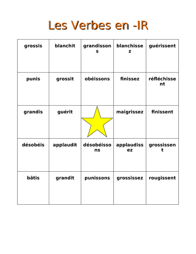 IR Verbs in French Verbes IR Present Tense Bingo | Teaching Resources