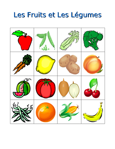 Fruits et Légumes (Fruits and Vegetables in French) Bingo | Teaching ...