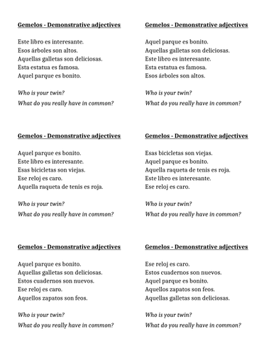 Demonstrative Adjectives in Spanish Gemelos Twins Speaking Activity ...