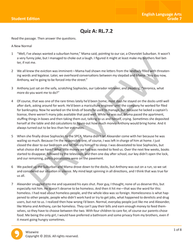 RL.7.2 - Quiz and Answer Guide | Teaching Resources