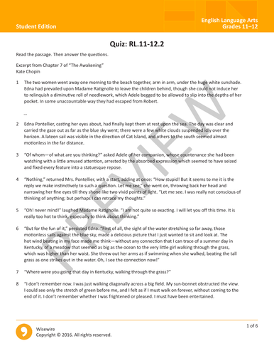 RL.11-12.2 - Quiz and Answer Guide | Teaching Resources