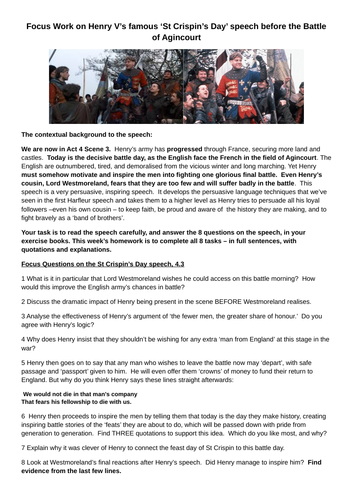 Henry V: write your own St Crispin's Day speech! Win the greater share ...