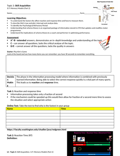 A-Level PE EDEXCEL (spec 2016) 3.7: Memory Models (Part 2) | Teaching ...