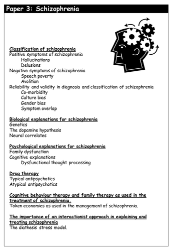 Schizophrenia Revision Paper 3 AQA Psychology | Teaching Resources