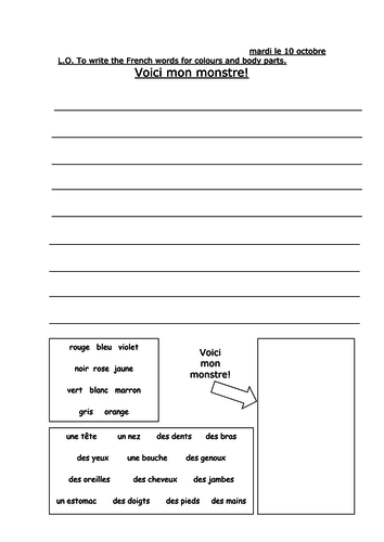 Voici mon monstre format sheets, differentiated three ways, French body ...