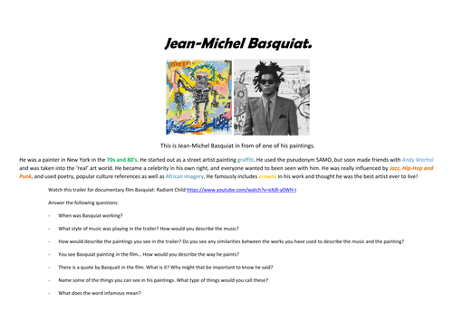 Starter Homework For Basquiat Project | Teaching Resources