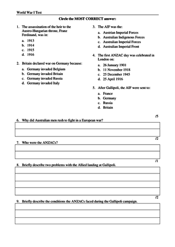 WWI & WWII History Tests | Teaching Resources