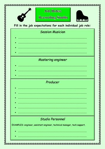 Recording Studio Job Roles in the Music Industry | Teaching Resources