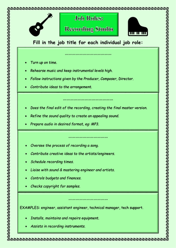 Recording Studio Job Roles in the Music Industry | Teaching Resources