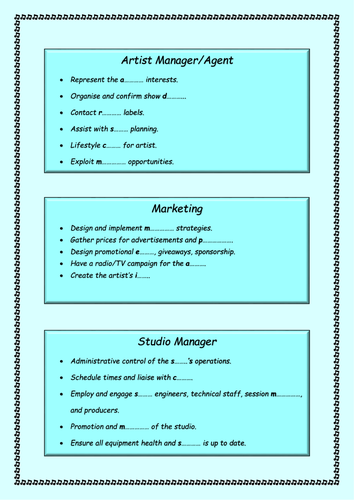 Management and Marketing Job Roles in the Music Industry | Teaching ...