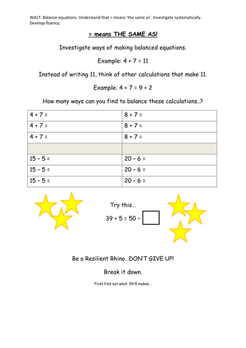 Year 1 and Year 2 Addition and Subtraction, partitioning, comparing ...