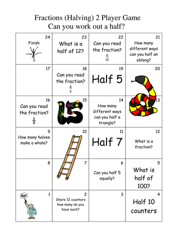 Fractions halving (Maths Board Games) v1 | Teaching Resources Fractions halving (Maths Board Games) v1 | Teaching Resources