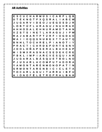 AR Verbs in Spanish Verbos AR Infinitives Wordsearch | Teaching Resources