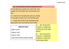 Problem Solving Involving Money Multiplying and Adding | Teaching Resources
