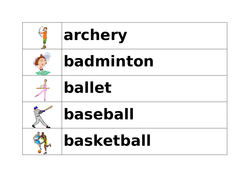Sports in English Word Wall | Teaching Resources