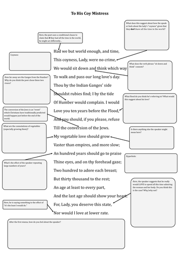 Guided poetry annotation - The Sick Rose and To His Coy Mistress ...