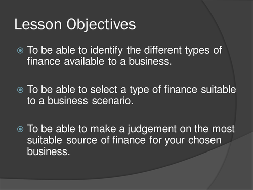 Sources of finance lesson- suitable for GCSE and A-level (AQA and Ed ...