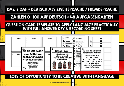 GERMAN NUMBERS 0-100 CHALLENGE CARDS | Teaching Resources