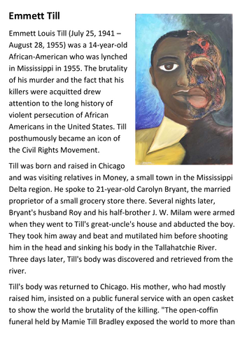 Emmett Till Activity Bundle | Teaching Resources