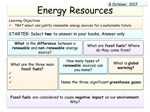 New AQA Physics (Energy unit) - Energy Resources | Teaching Resources