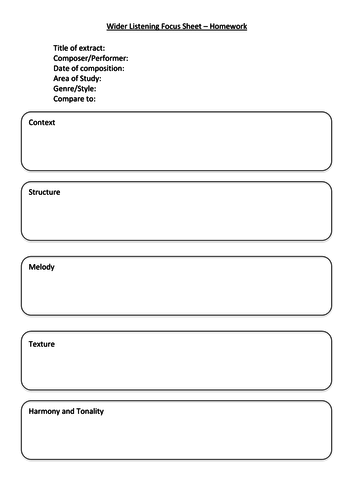Edexcel GCSE Music Wider Listening Focus Sheet | Teaching Resources