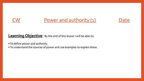 Sociology- Power and authority | Teaching Resources