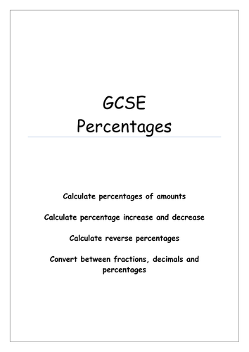 GCSE Maths percentages full lesson with 24 page workbook challenge and ...