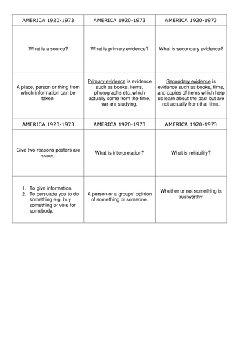 Quiz Cards - Excellent Revision for History GCSE AQA America 1920-1973 ...