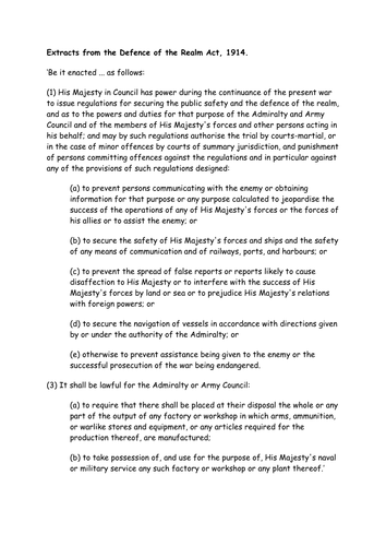 World War One: Homefront / DORA | Teaching Resources