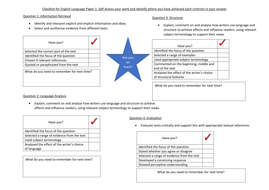 AQA English Language Paper 1 and Paper 2 Checklists | Teaching Resources