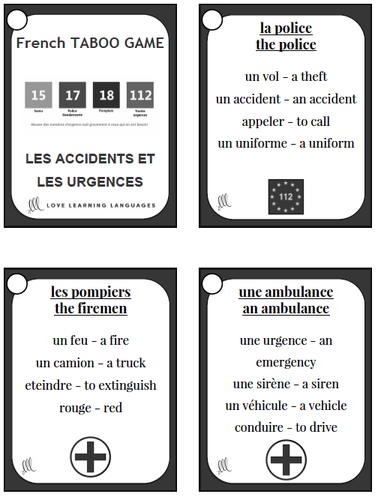 GCSE FRENCH: Les accidents et les urgences - French taboo speaking game ...
