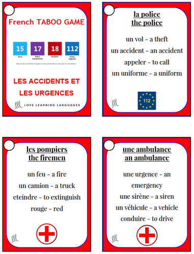 GCSE FRENCH: Les accidents et les urgences - French taboo speaking game ...