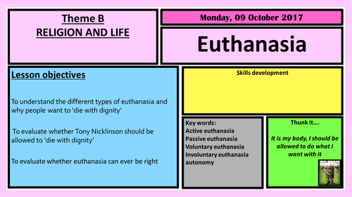 NEW AQA RELIGIOUS STUDIES GCSE 2016: THEME B: 2 LESSONS ON EUTHANASIA | Teaching Resources